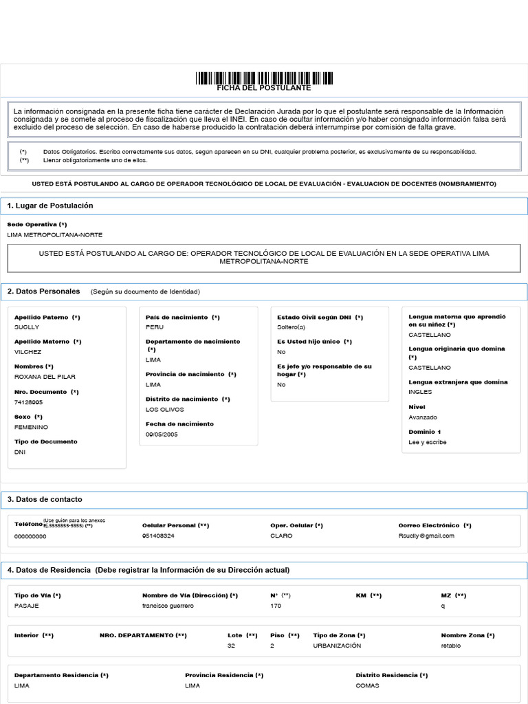 Inscripcion Roxana Suclly | PDF | Documento de identidad