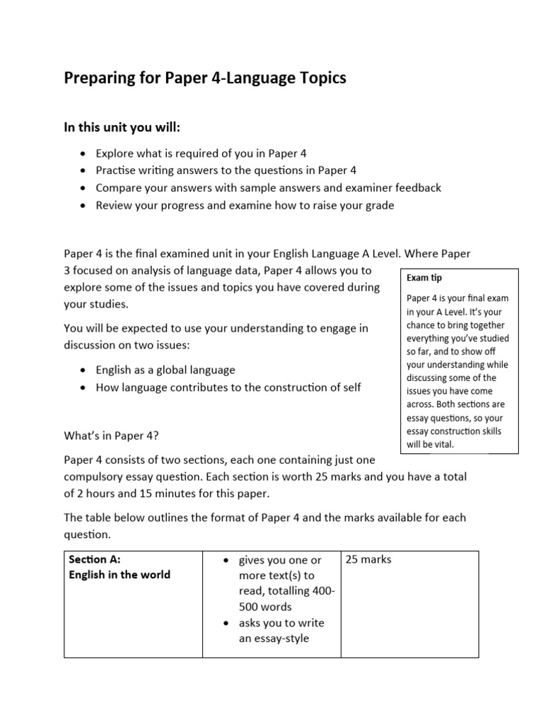 Paper 4 Exam Success | PDF | English Language | Concept