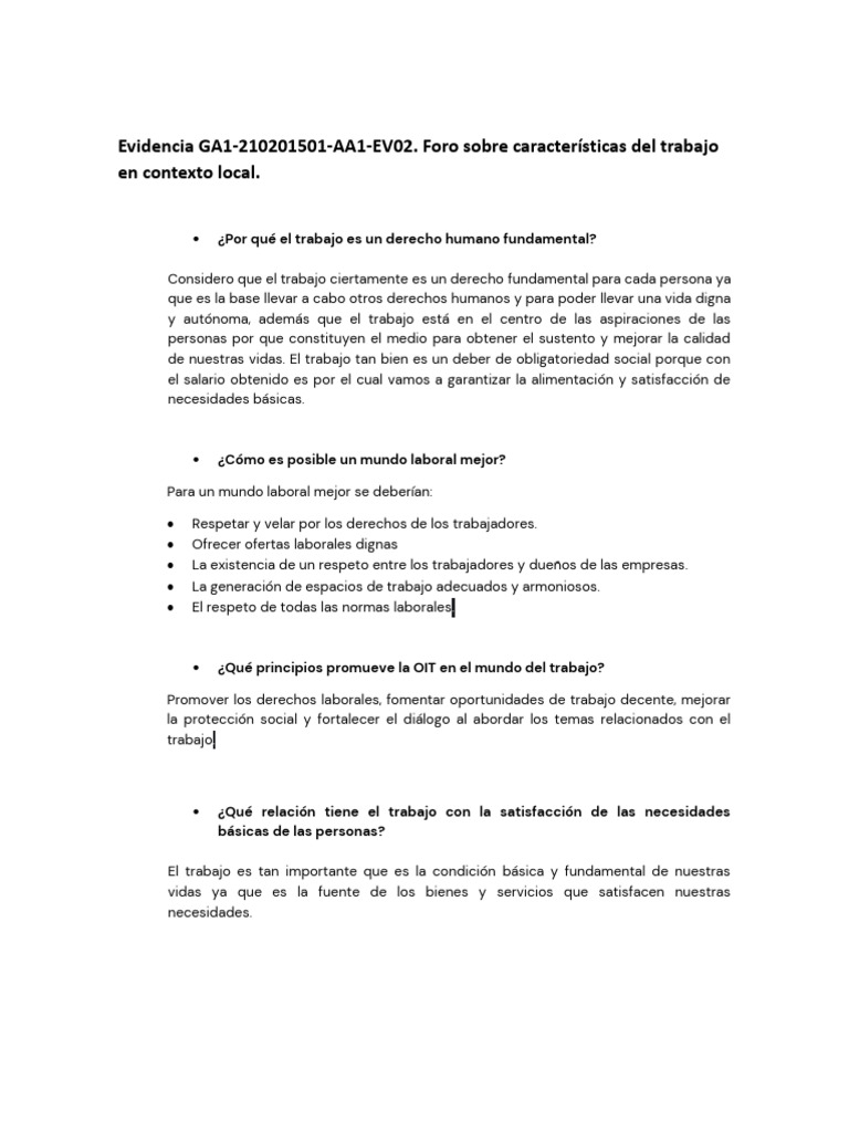 Foro Sobre Características Del Trabajo en Contexto Local. GA1-210201501-AA1-EV01. | PDF ...