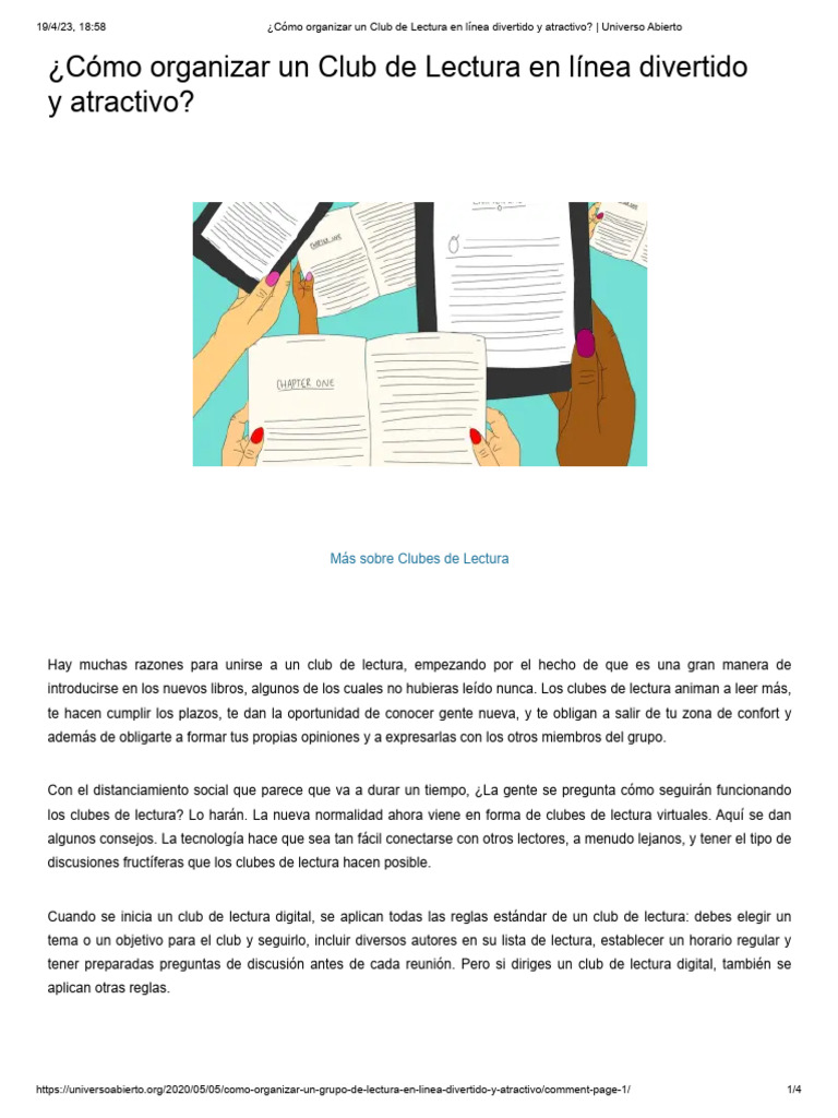 ¿Cómo Organizar Un Club de Lectura en Línea Divertido y Atractivo ...