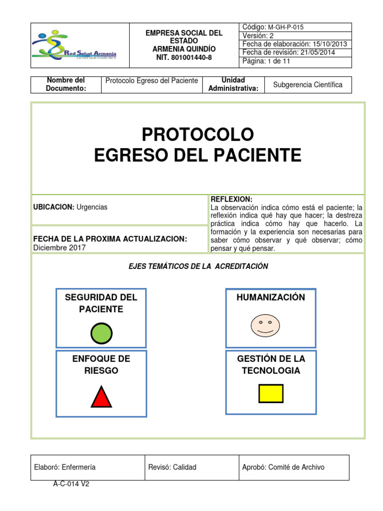 M-GH-P-015 Protocolo de Egreso Del Paciente | PDF | Historial médico ...