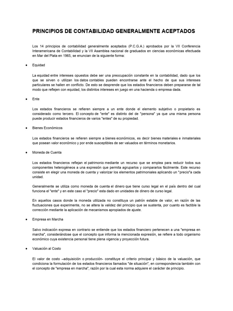 Principios de Contabilidad Generalmente Aceptados | PDF | Contabilidad ...