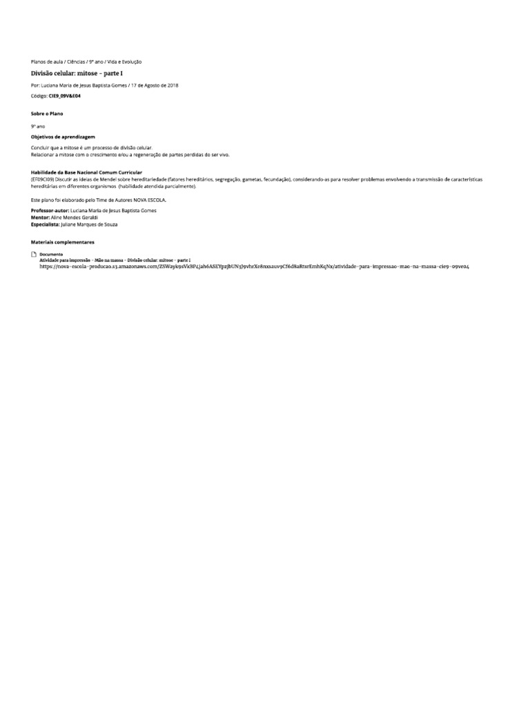 Plano de Aula Cie9 09ve04jei | PDF