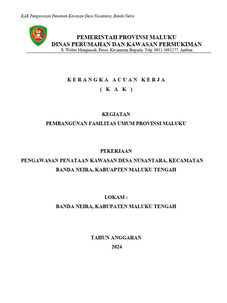KAK - Pengawasan Banda 2024 | PDF | Seni