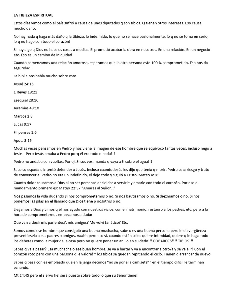 La Tibieza Espiritual y Sus Consecuencias | PDF | Jesús