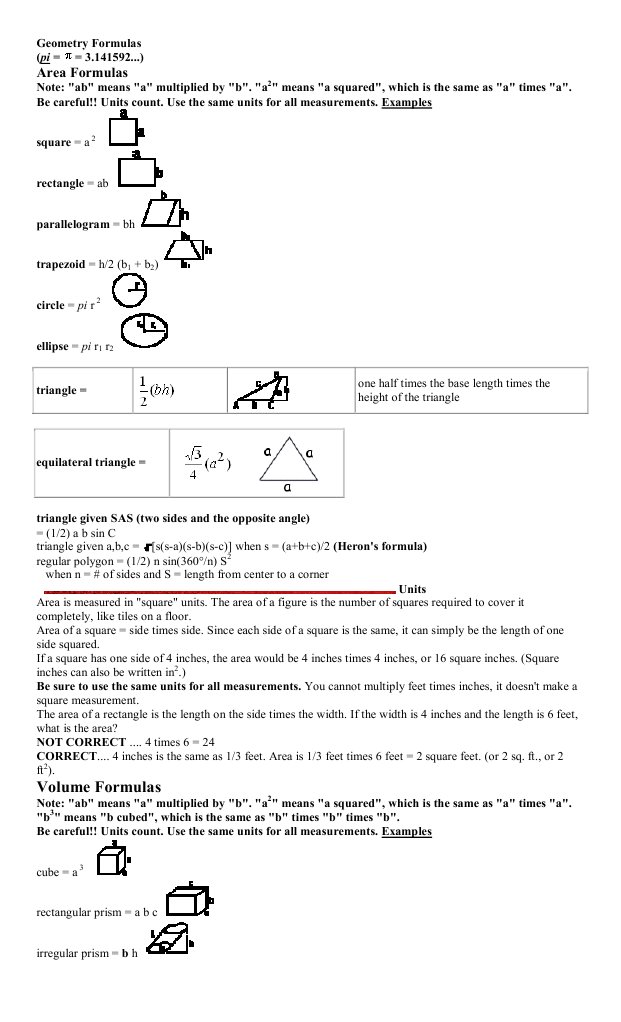 Geometry Formulas | PDF | Circle | Area