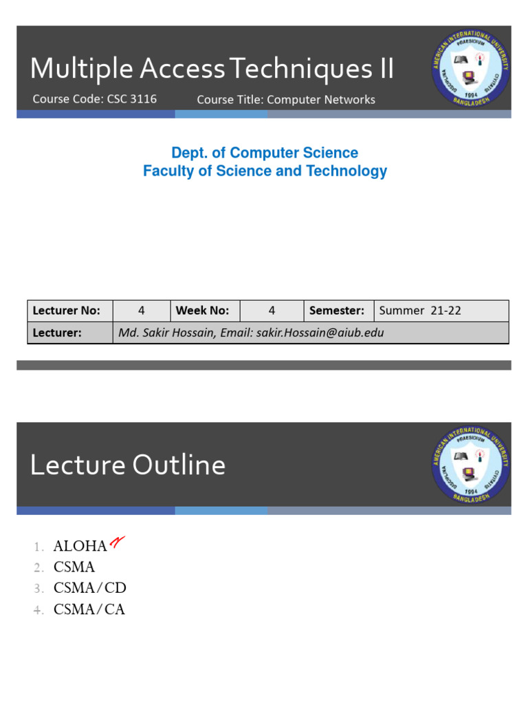 CN Lecture 4 Datalink Layer II Fall22 | PDF | Computer Engineering | Network Architecture