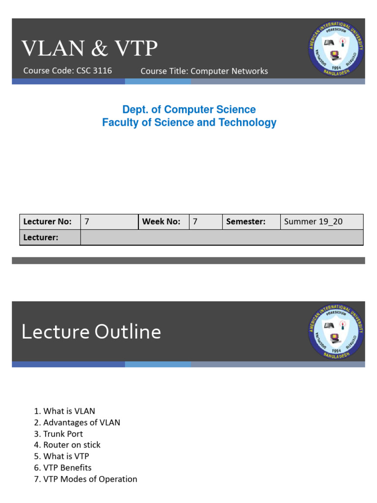 Lecture 7 VLAN VTP Fall22 | PDF | Network Switch | Computer Network