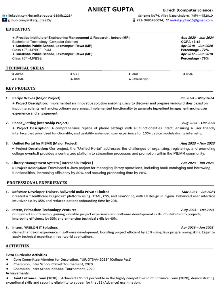 Aniket Resume | PDF | Computing | Software