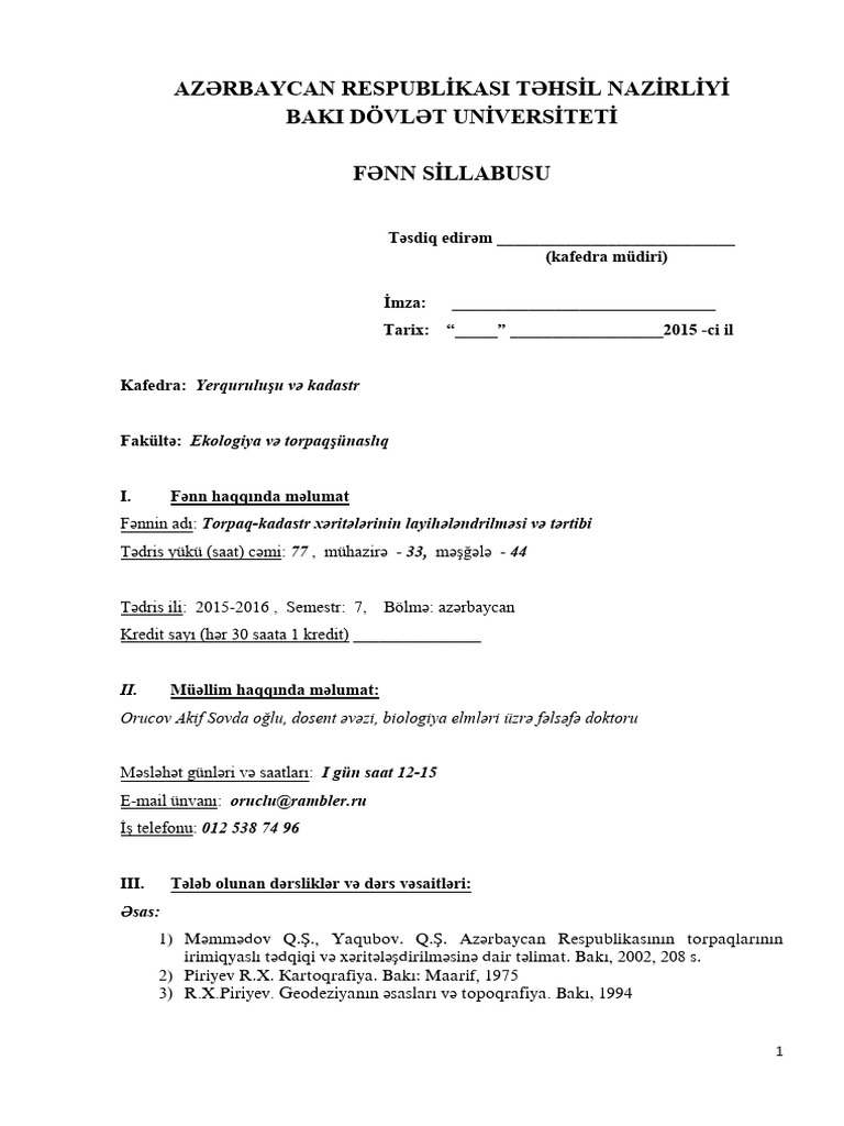 Torpaq-Kadastr Xəritələrinin Layihələndrilməsi VƏ Tərtibi | PDF