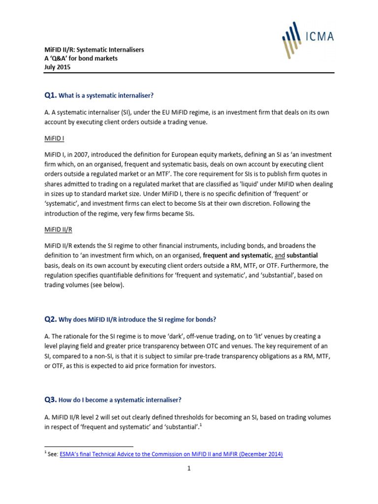 Systematic-Internalisers ICMA MiFID2 QA 14-July-2015 | PDF | Market ...