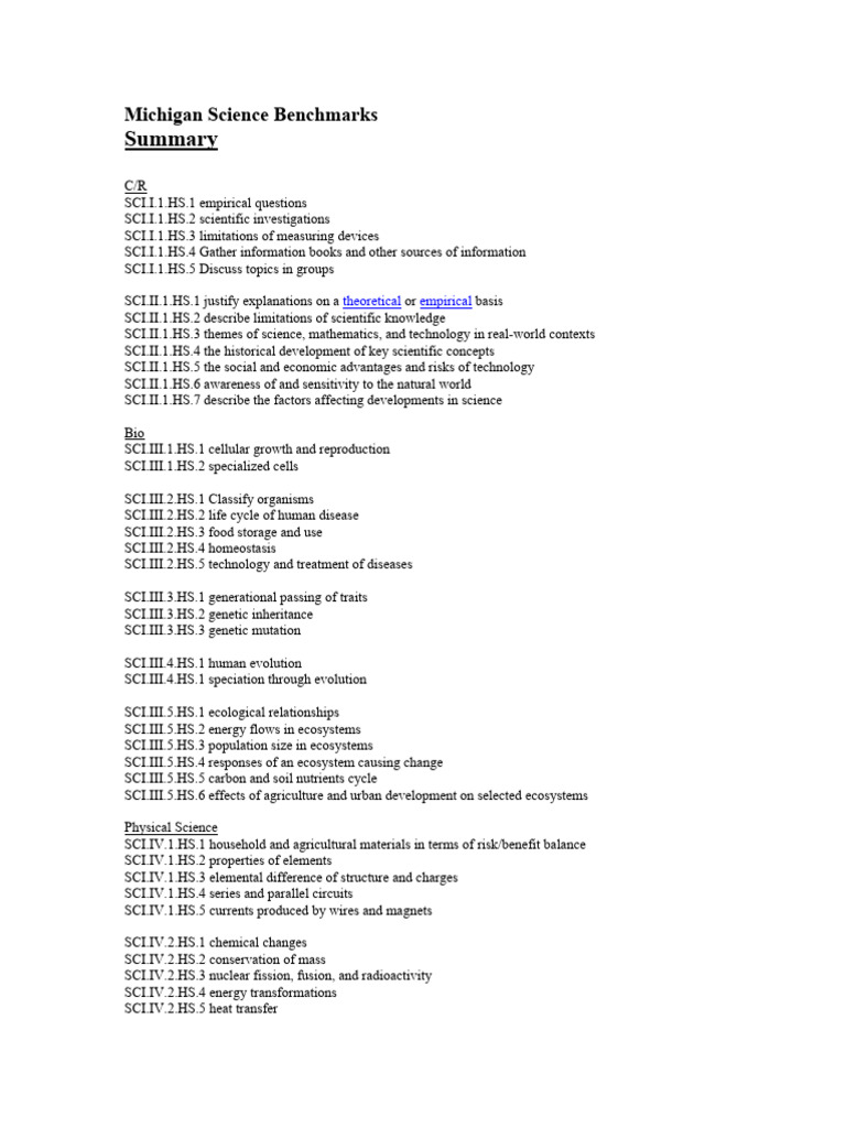 Science Benchmarks | PDF | Earth Sciences | Evolution