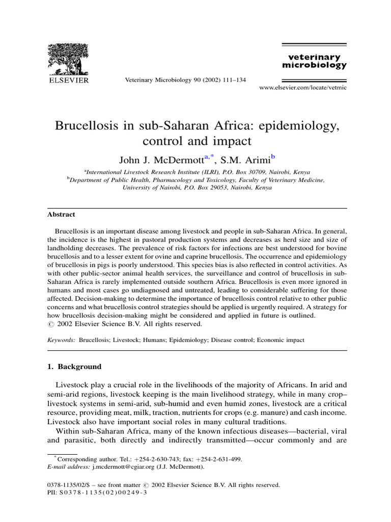 John Et Al 2002 - Brucellosis in Sub-Saharan Africa | PDF | Livestock ...