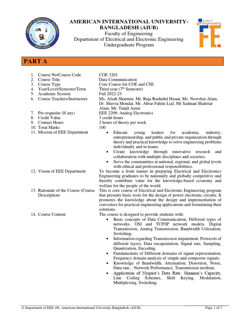 COE 3201 Data Communication Course Outline | PDF | Modulation | Bit Rate