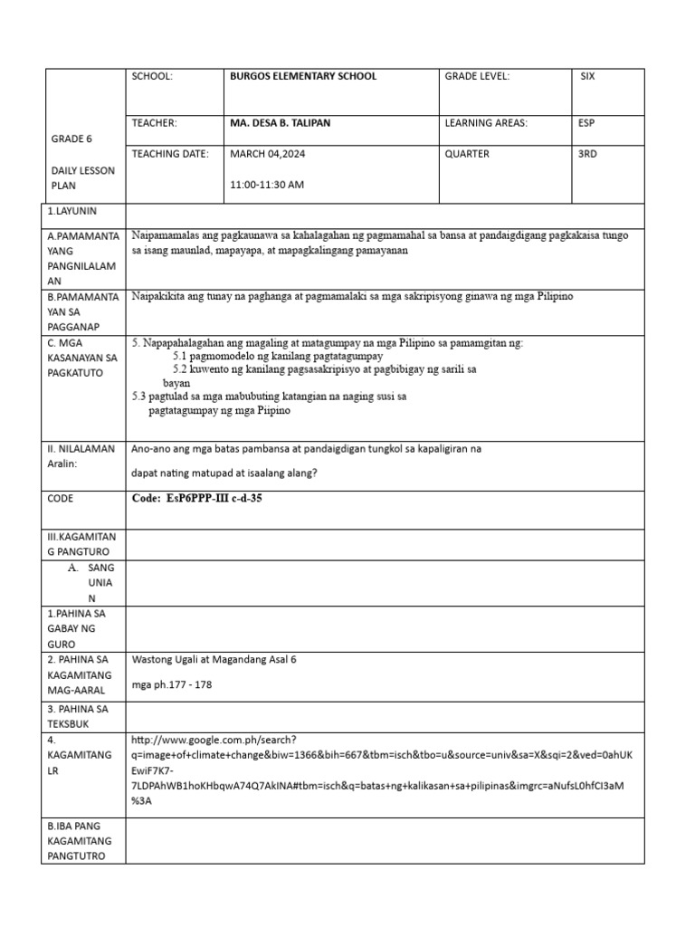 Daily Lesson Plan Week 6 | PDF
