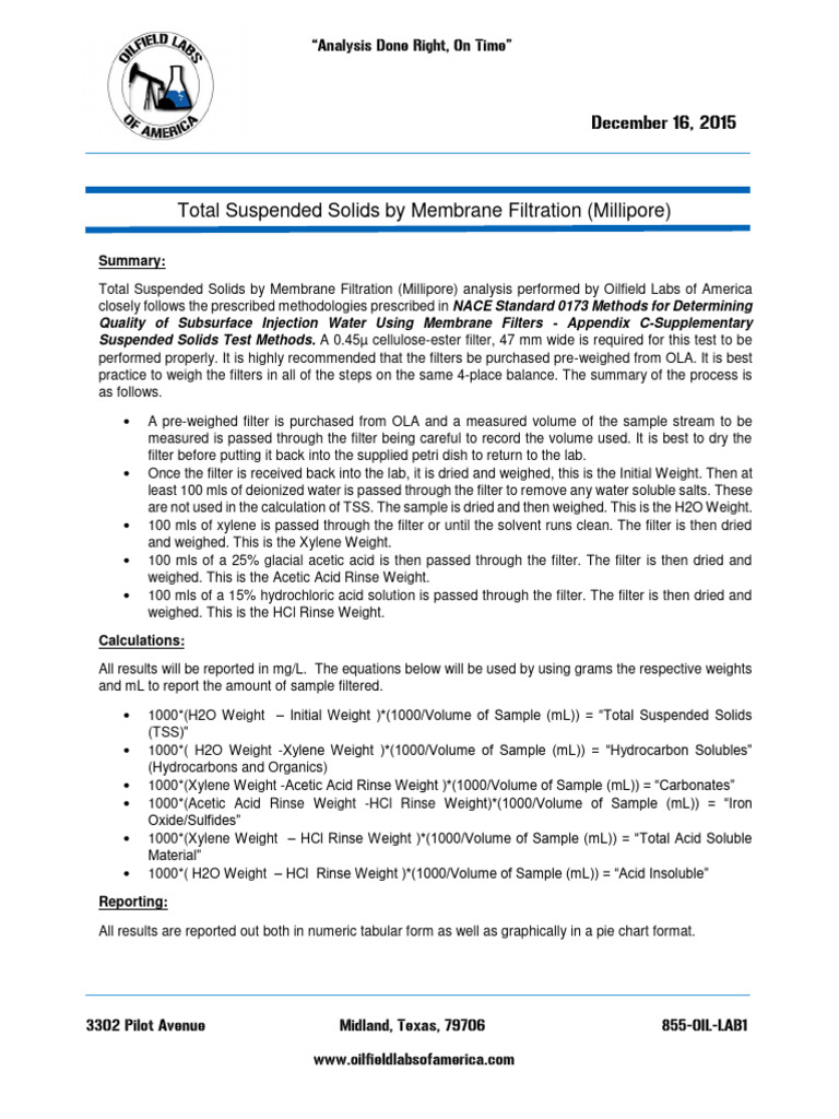 Total Suspended Solids Analysis Guide | PDF | Filtration | Solubility