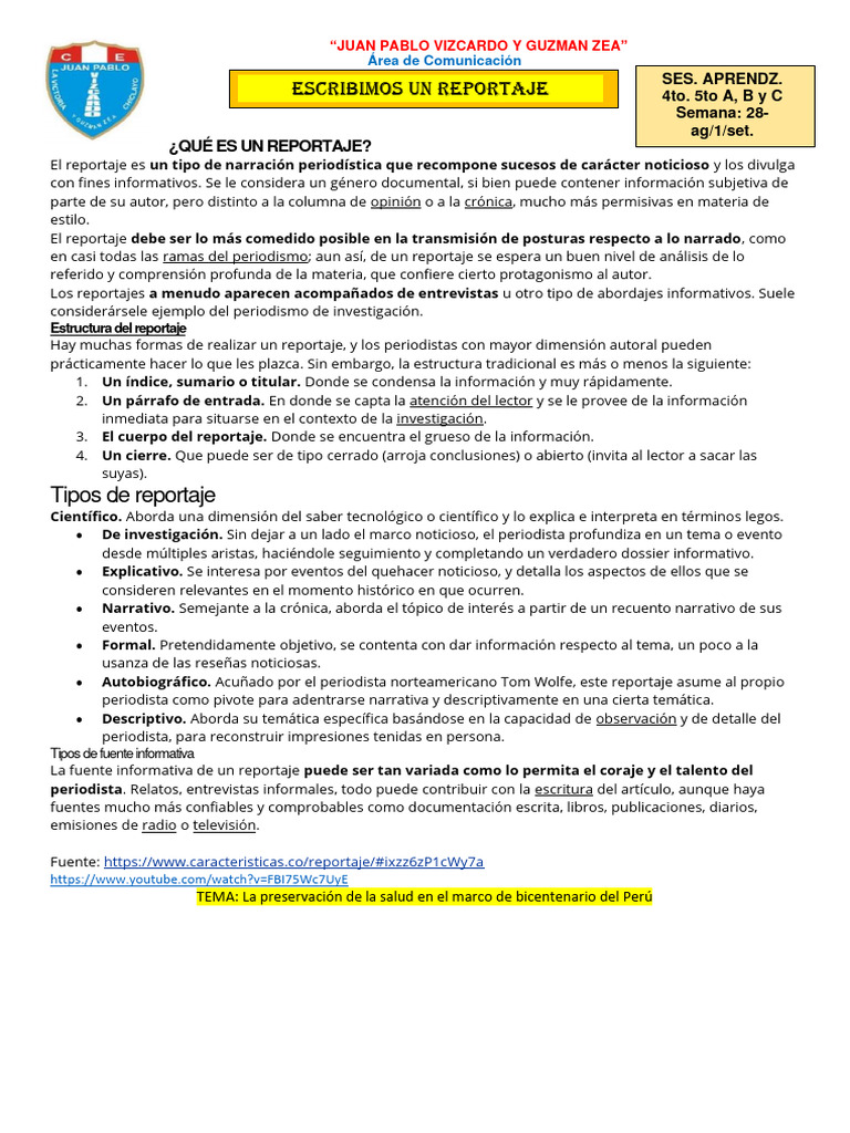 Escribimos Un Reportaje | PDF