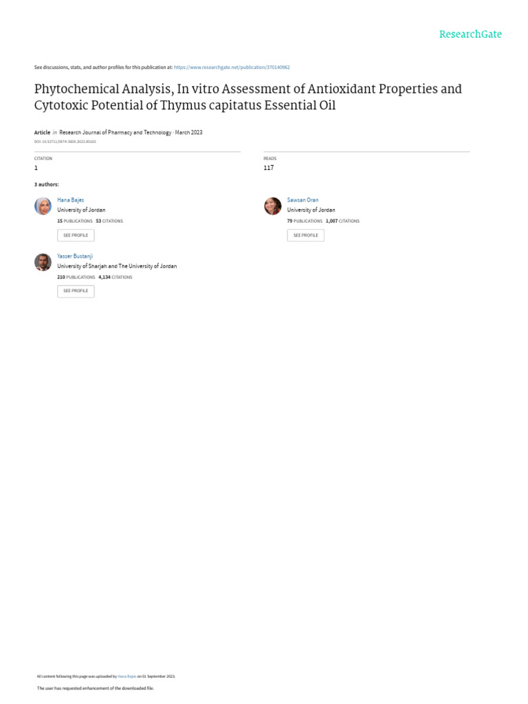 Thymuscapitatuspublished.19 RJPT 16 3 2023 | PDF | Ic50 | Assay