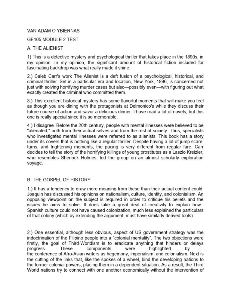 Van Adam O. Ybiernas - AB Pol Sci (GE105 MODULE TEST 2) | PDF ...