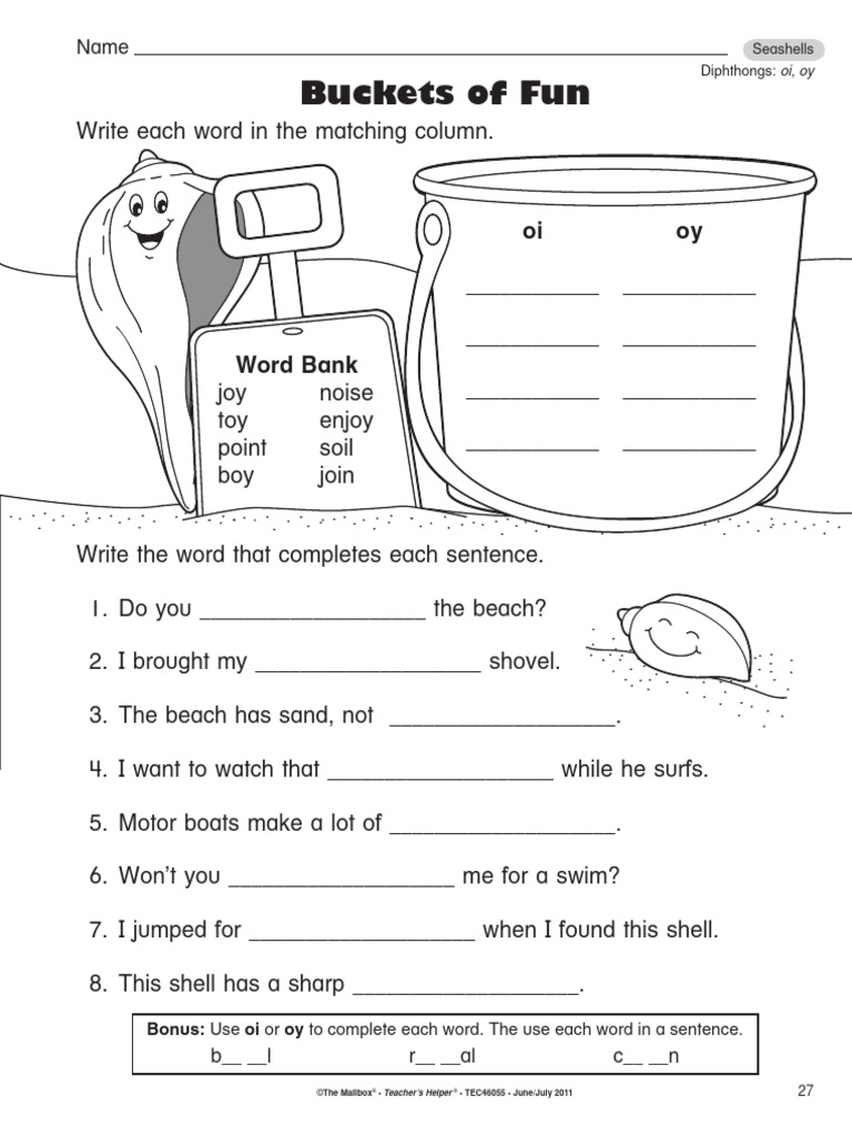 Phonics Worksheet Diphthongs Oi - Oy | PDF