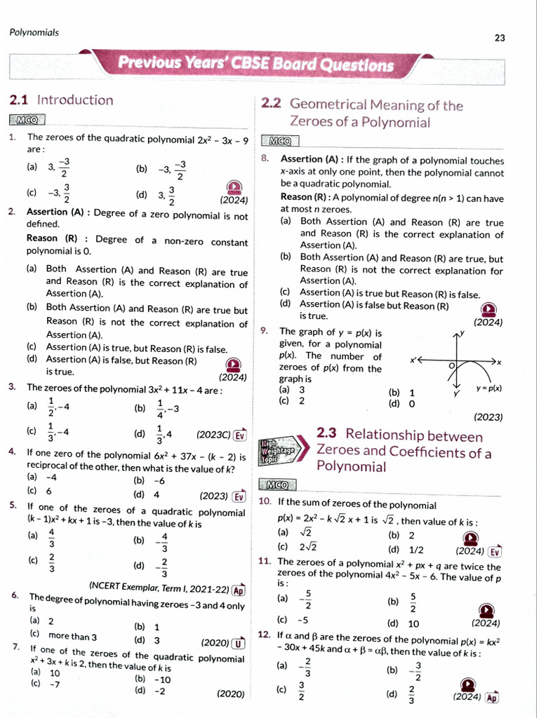 Maths PYQs of Chapter 2 MTG Champion Class 10 | PDF