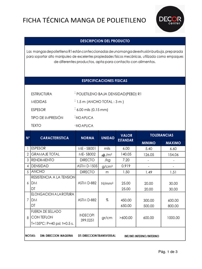 FT Klipen Manga de Polietileno Ancho 300 CM 1 | PDF | Materiales | Procesos industriales
