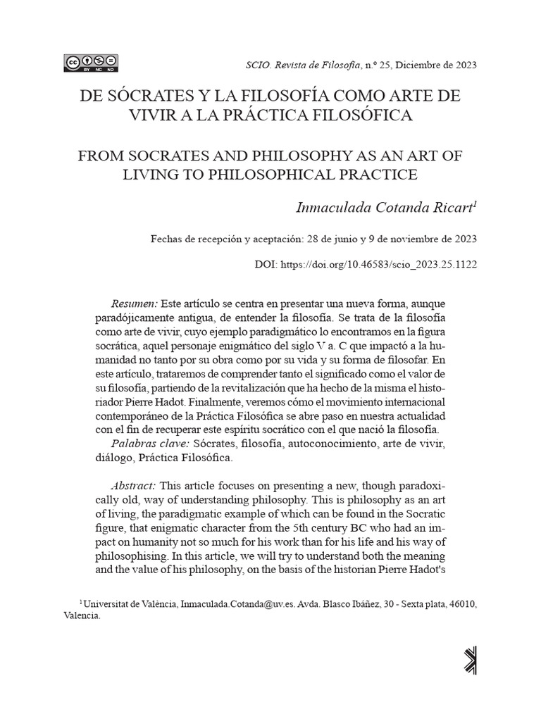De Sócrates Y La Filosofía Como Arte de Vivir A La Práctica Filosófica ...