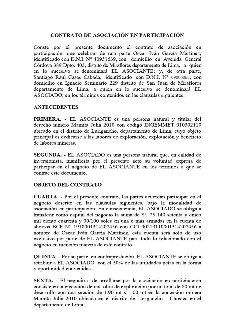 Contrato de Asociacion en Participacion Scasas | PDF | Arbitraje | Justicia Contrato de Asociacion en Participacion Scasas | PDF | Arbitraje | Justicia