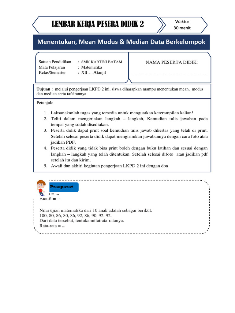 LKPD 2 Mean, Median, Modus-Dikonversi | PDF | Metode & Bahan Ajar