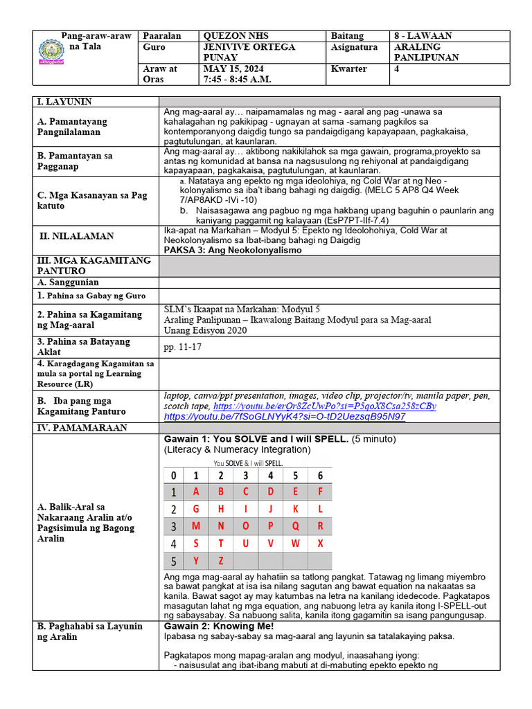 Jopunay DLP (Esp8) Quarter 4 | PDF