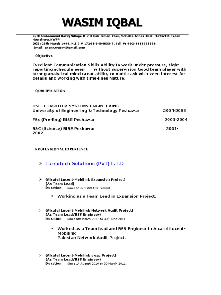 Wasim CV | PDF | Audit | Computer Network