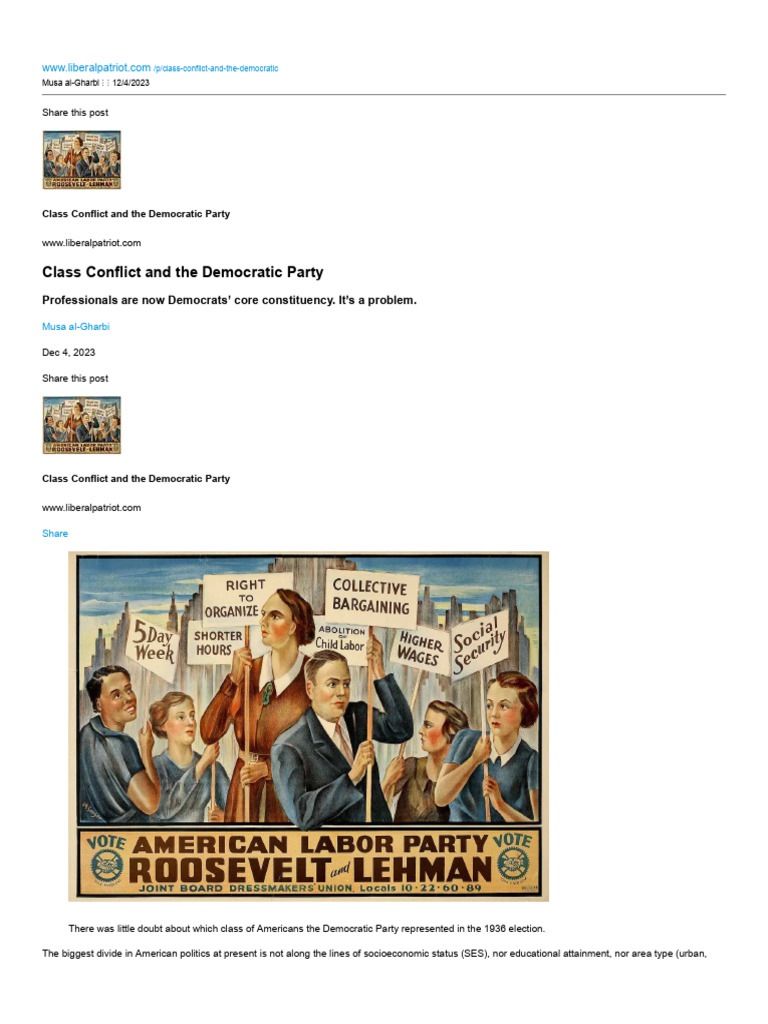 Class Conflict and the Democratic Party | PDF | Democratic Party ...