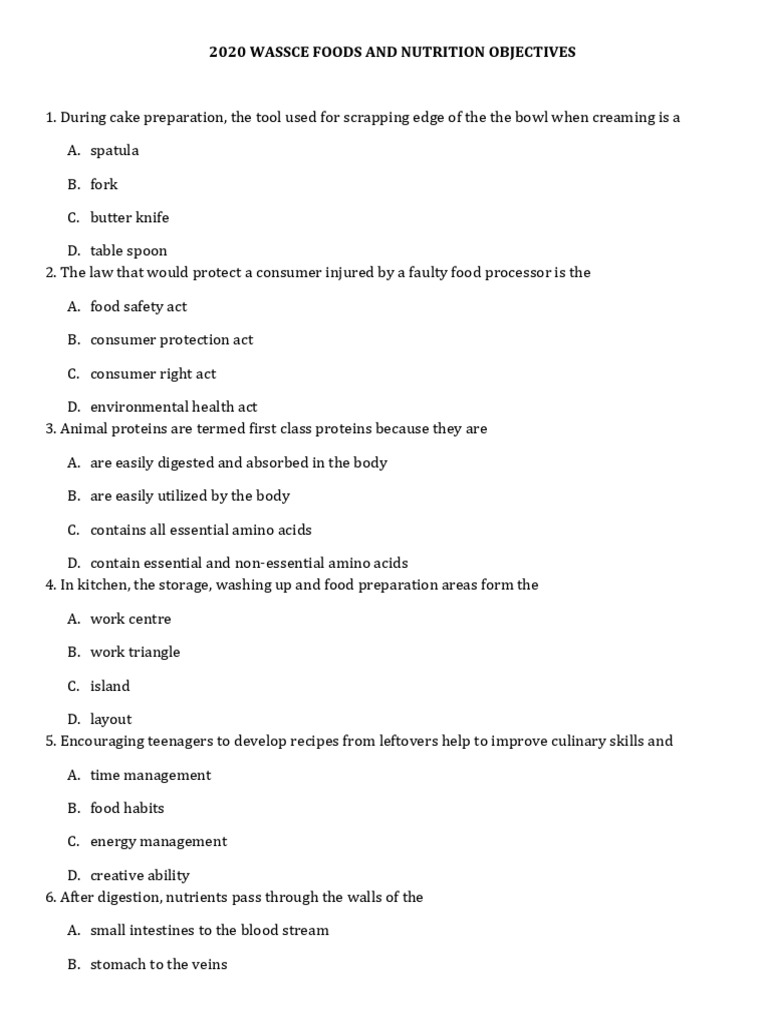 WASSCE Food and Nutrition Past Questions | PDF | Foods | Nutrition