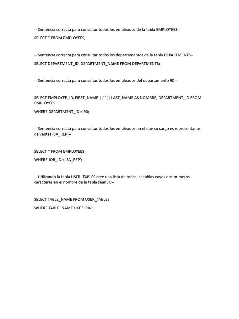 Consultas SQL para Empleados y Departamentos | PDF