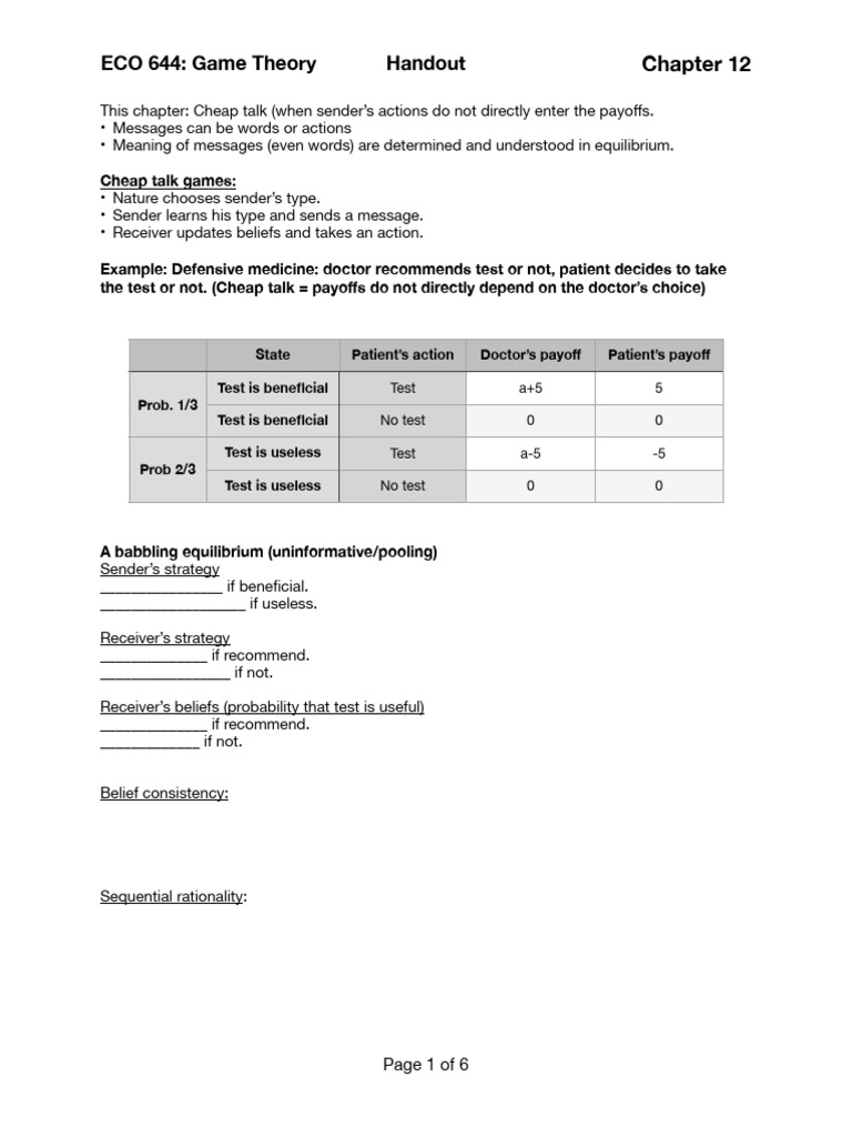 ECO 444 Handout 12 | PDF | Game Theory | Systems Theory
