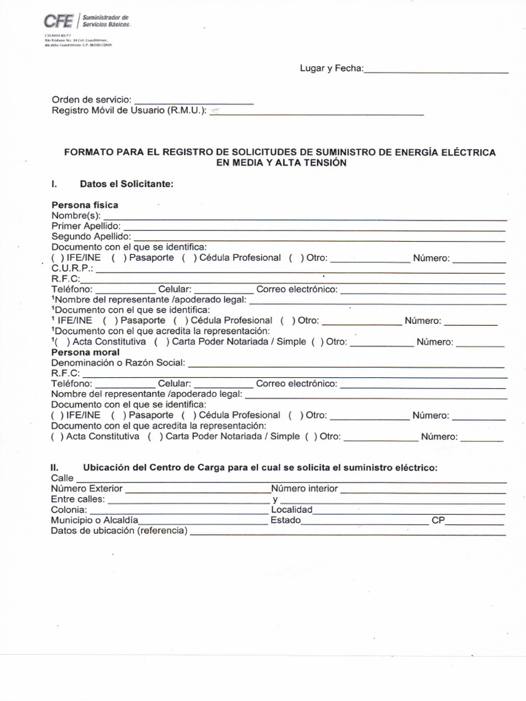 Formato para el registro de solicitudes de suministro de energía eléctrica en media y alta ...