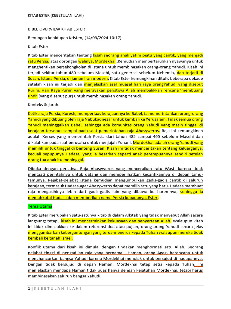 Bible Overview Kitab Ester | PDF | Sejarah