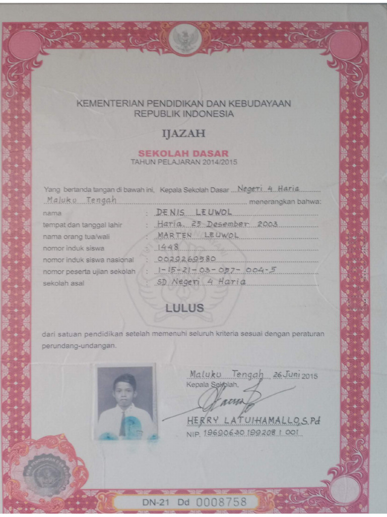Ijazah SD Denis | PDF