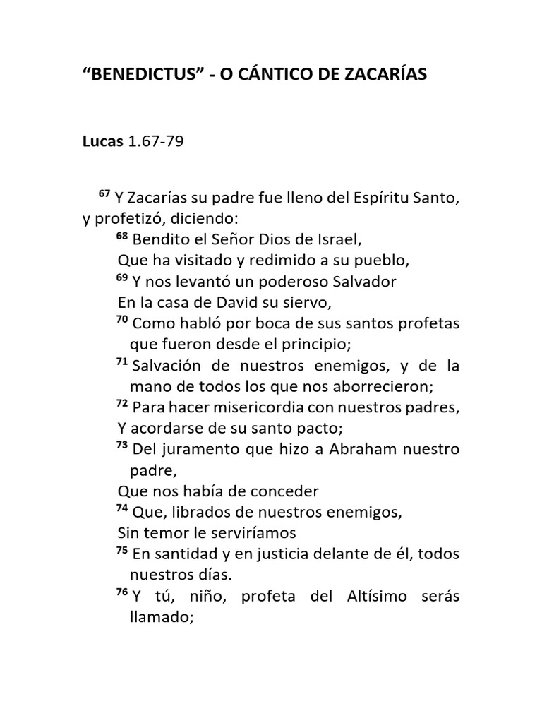 BENEDICTUS, El Cantico de Zacarias | PDF | Salvación | Cristo (título)