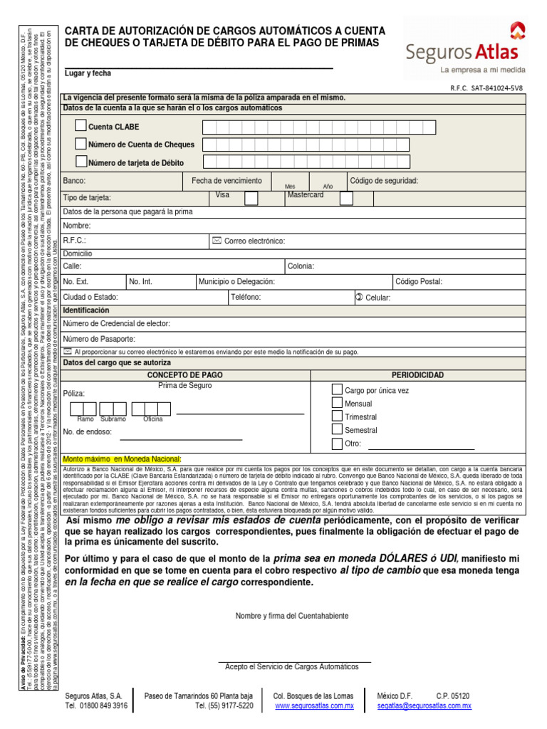 Formato de Autorizacion Cargo Tarjeta Debito | PDF | Bancos | Tarjeta ...