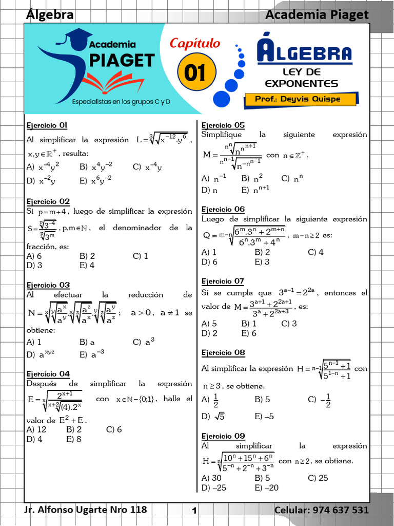 01 - Ley de Exponentes | PDF | División (Matemáticas) | Aritmética