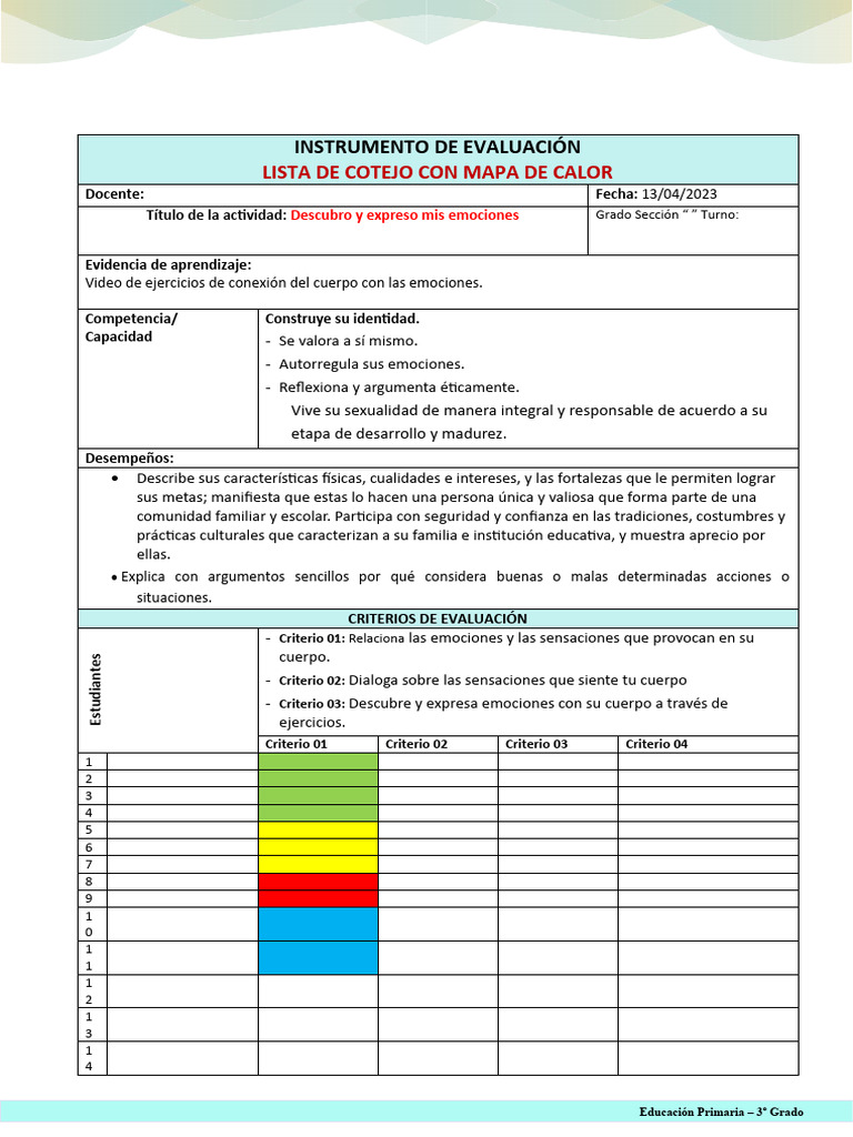 Tut 4° - Instr. 13 de Abril | PDF | Evaluación | Las emociones