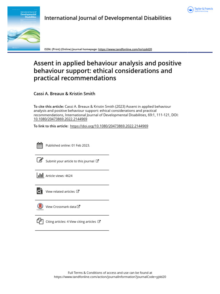 2023 Assent in Applied Behaviour Analysis and Positive Behaviour | PDF ...