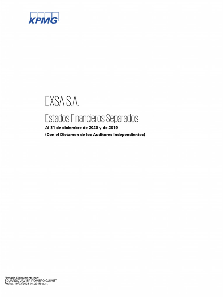 EEFF Exsa Separado 2020 | PDF | Auditoría | Estado financiero