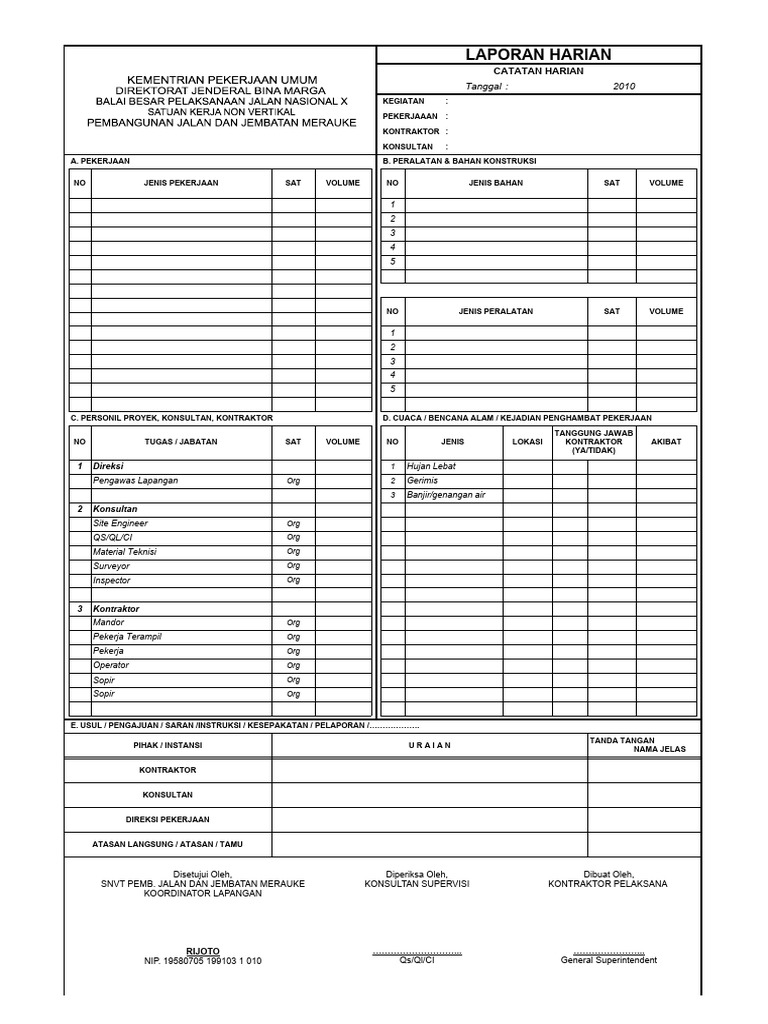Form Laporan Harian | PDF