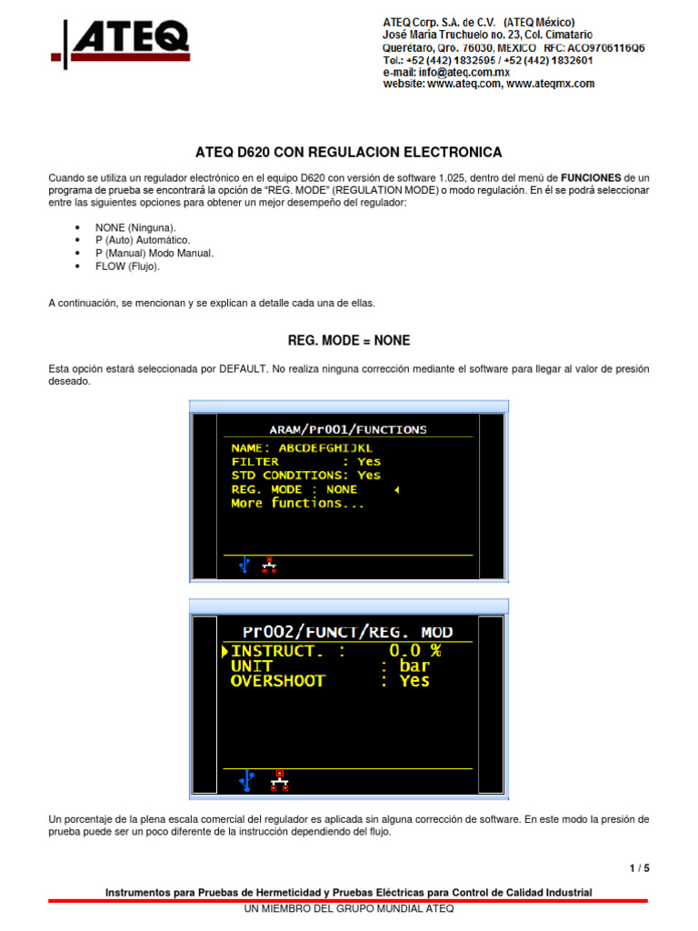 Manual ATEQ D620: Modos de Regulación | PDF | Software