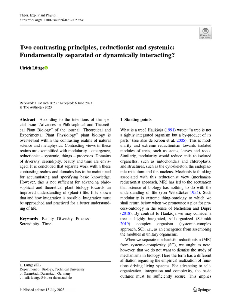 Two Contrasting Principles, Reductionist and Systemic - Fundamentally Separated or Dynamically ...
