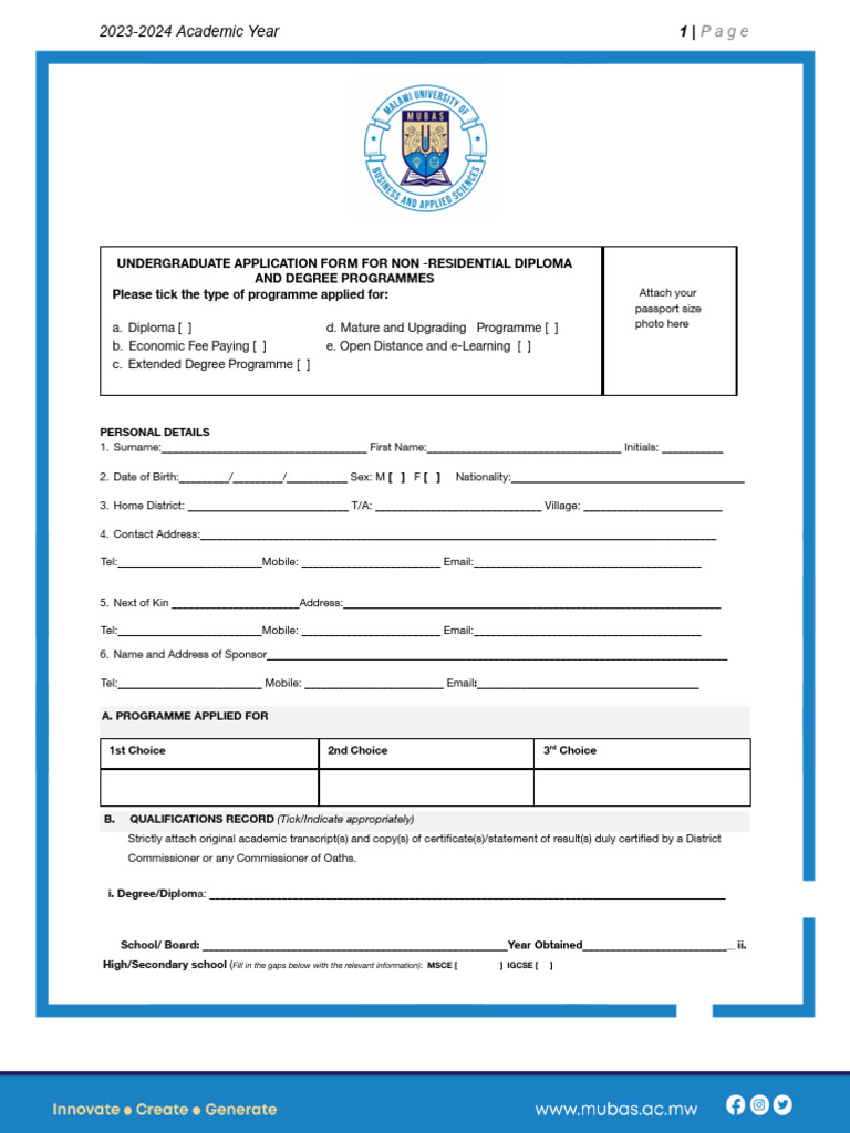 2023 24 Undergraduate Application Form | PDF | Academic Degree | Diploma