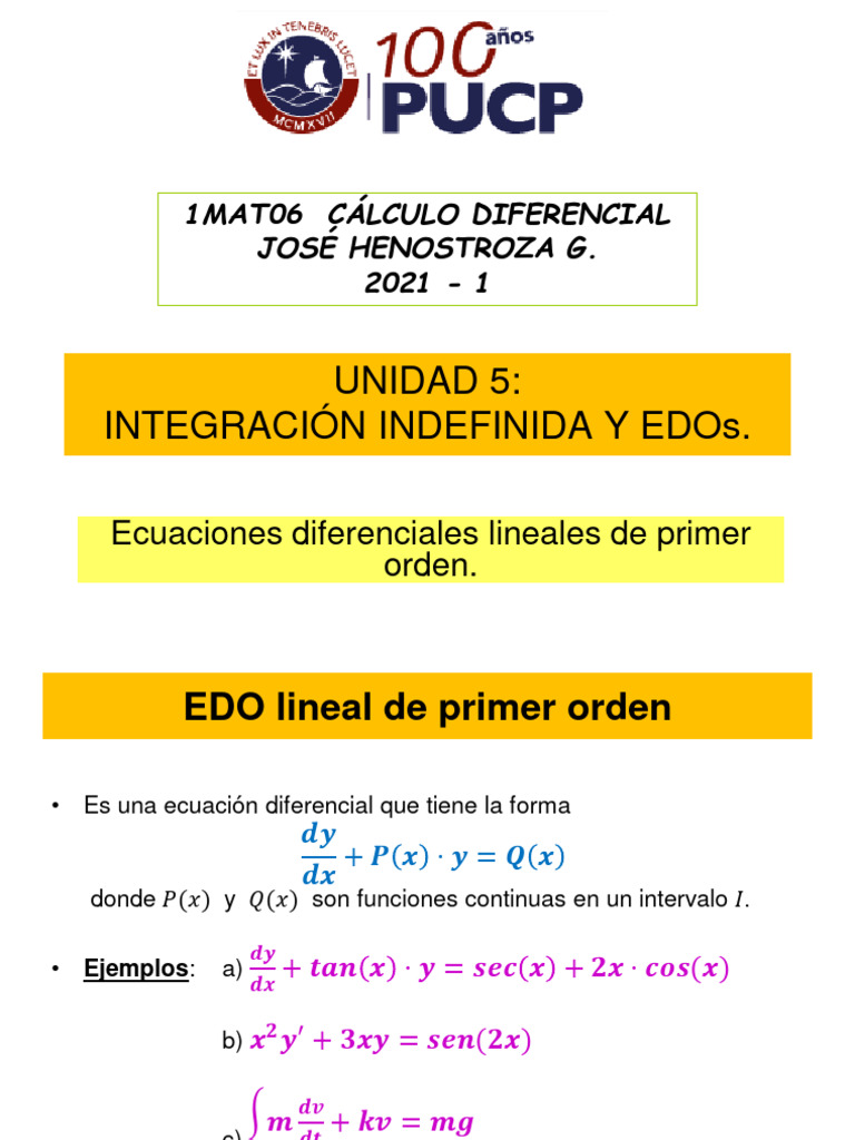 EDOs Lineales de Primer Orden | PDF | Ecuación diferencial ordinaria ...