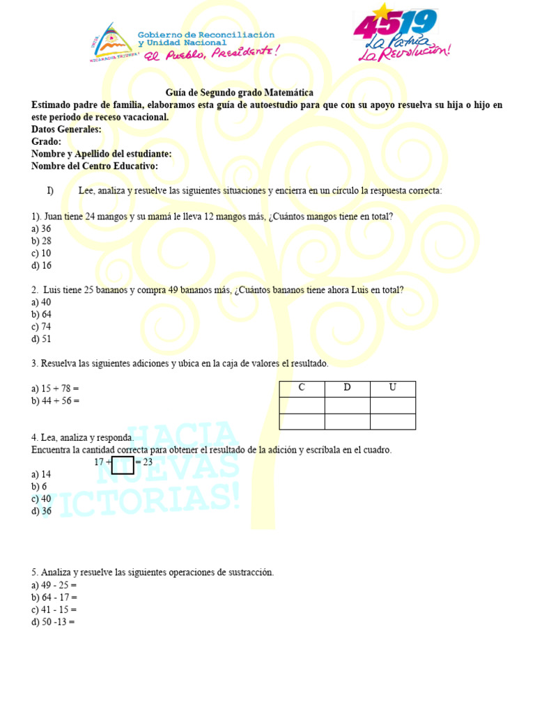 Guía de Matemáticas para 2do Grado | PDF